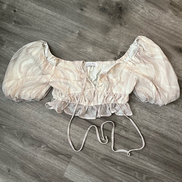 emory park | Tops | Emory Park Crop Top Puff Sleeve Marble Tie Dye ...